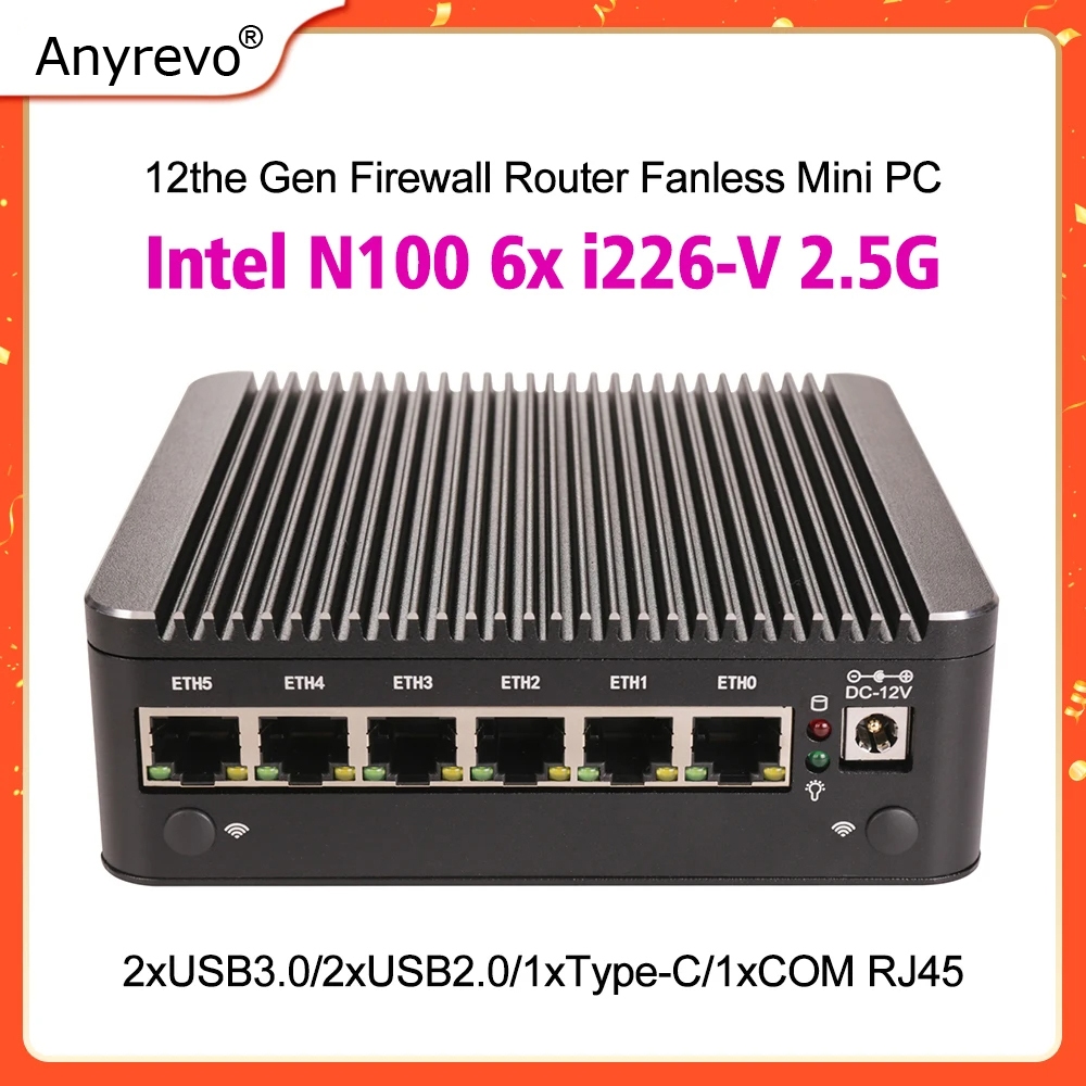 Cheapest 6Lan 12th Gen Intel N100 i226-V 2.5G Firewall Router Fanless Mini PC DDR4 NVMe 1*COM ...