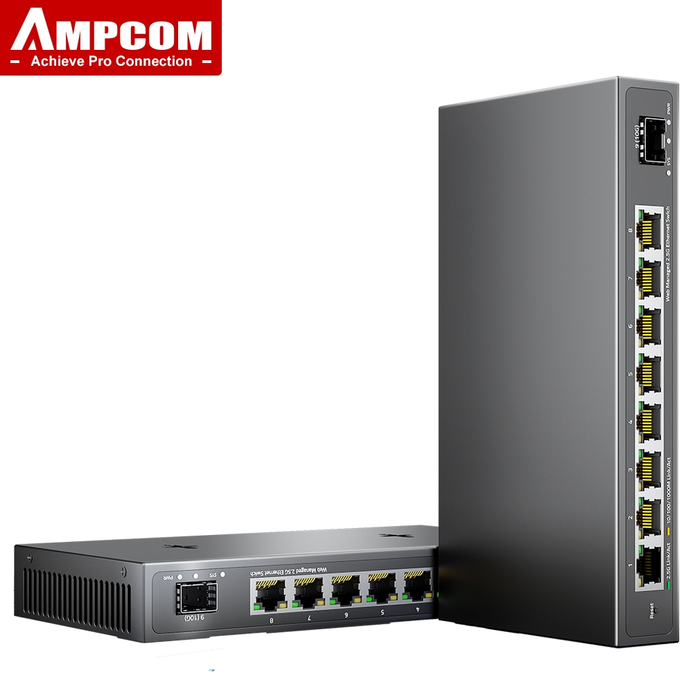 AMPCOM 2.5GbE Managed Switch 8 Port 2.5GBASE-T Network Switcher 10G ...