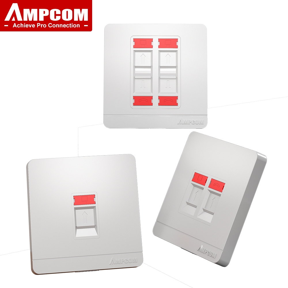 AMPCOM RJ11 RJ45 Faceplate Wall Socket Wallplate Face plate 1-Port 2 ...