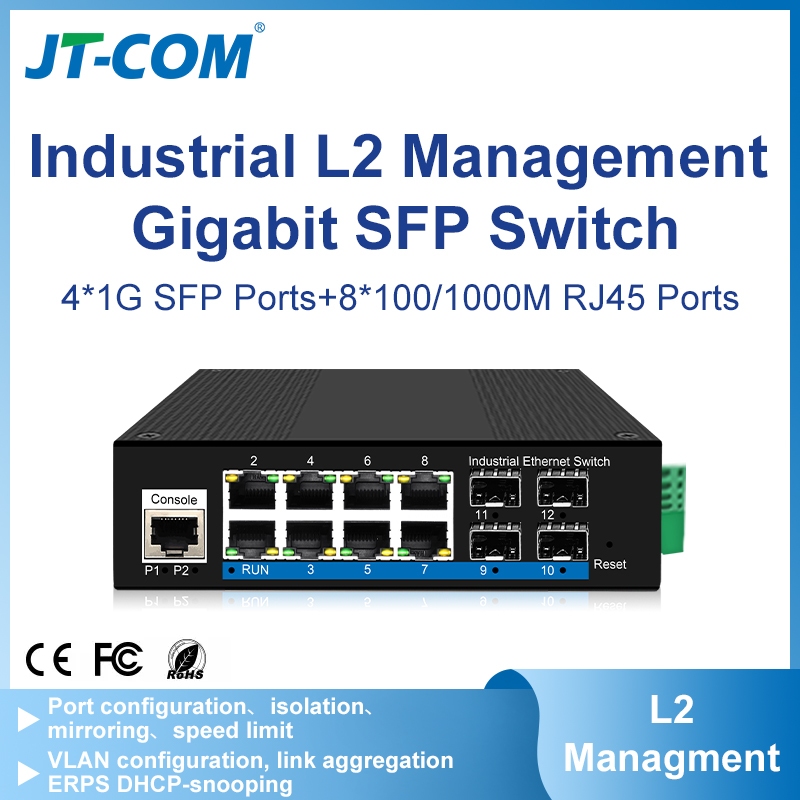 JT-COM Gigabit Ring network managed industrial switch 4 port and 8 Rj45 ...
