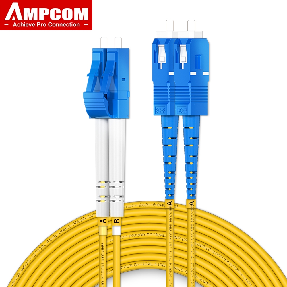 AMPCOM LC to SC UPC Fiber Optical Patch Cable Singlemode Duplex SMF 9 ...