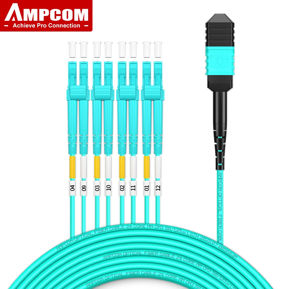 AMPCOM MPO/MTP to LC Fiber Breakout Cable, OM3 8/12/24 Cores Multimode ...