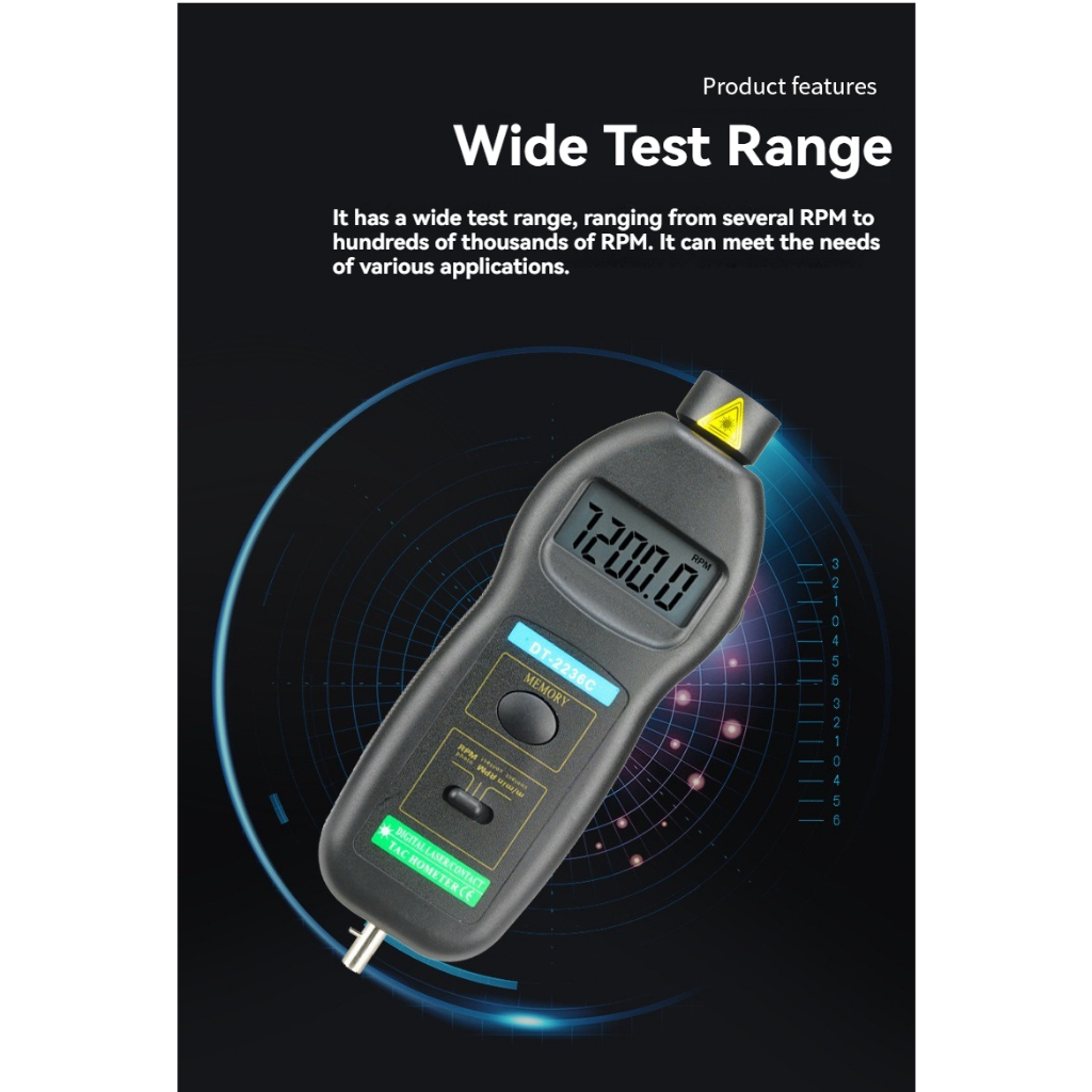 DT2236C Speed Detector Meter Laser Tachometer DT 2236C, LED Digital ...