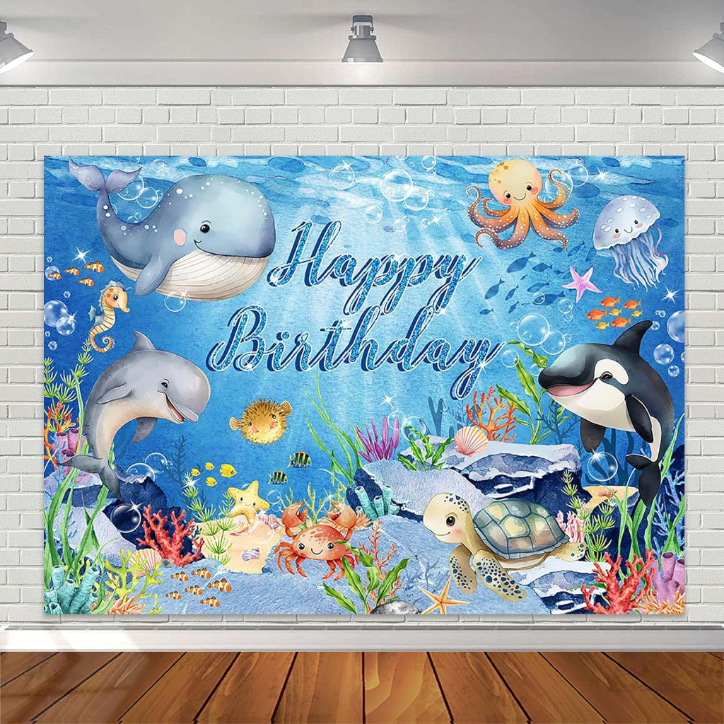 5x3ft Under The Sea Birthday Photography Backdrop Ocean Animal Happy ...