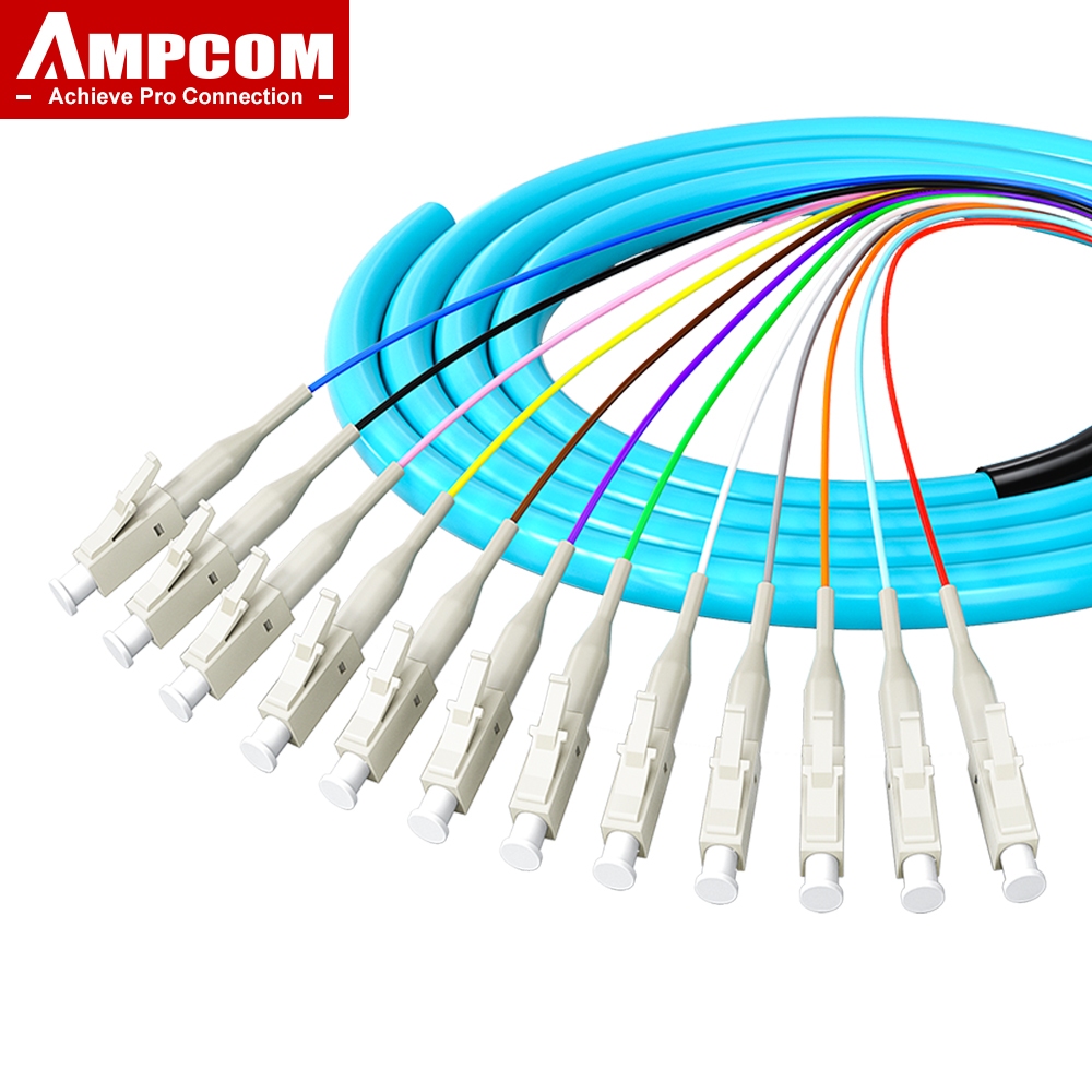 AMPCOM Professional Grade LC UPC 12 Fibers OM3 Multimode Bunch 0.9mm ...