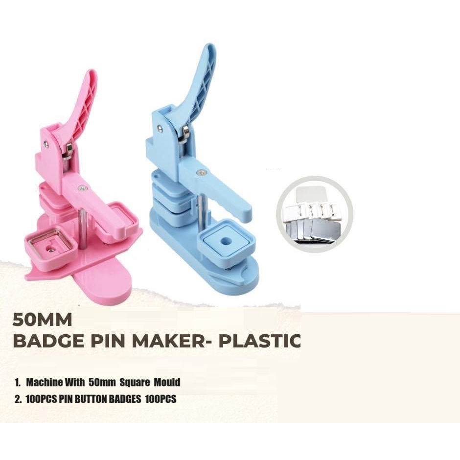50mm Square shape button badge making machine with 100pcs pin button ...