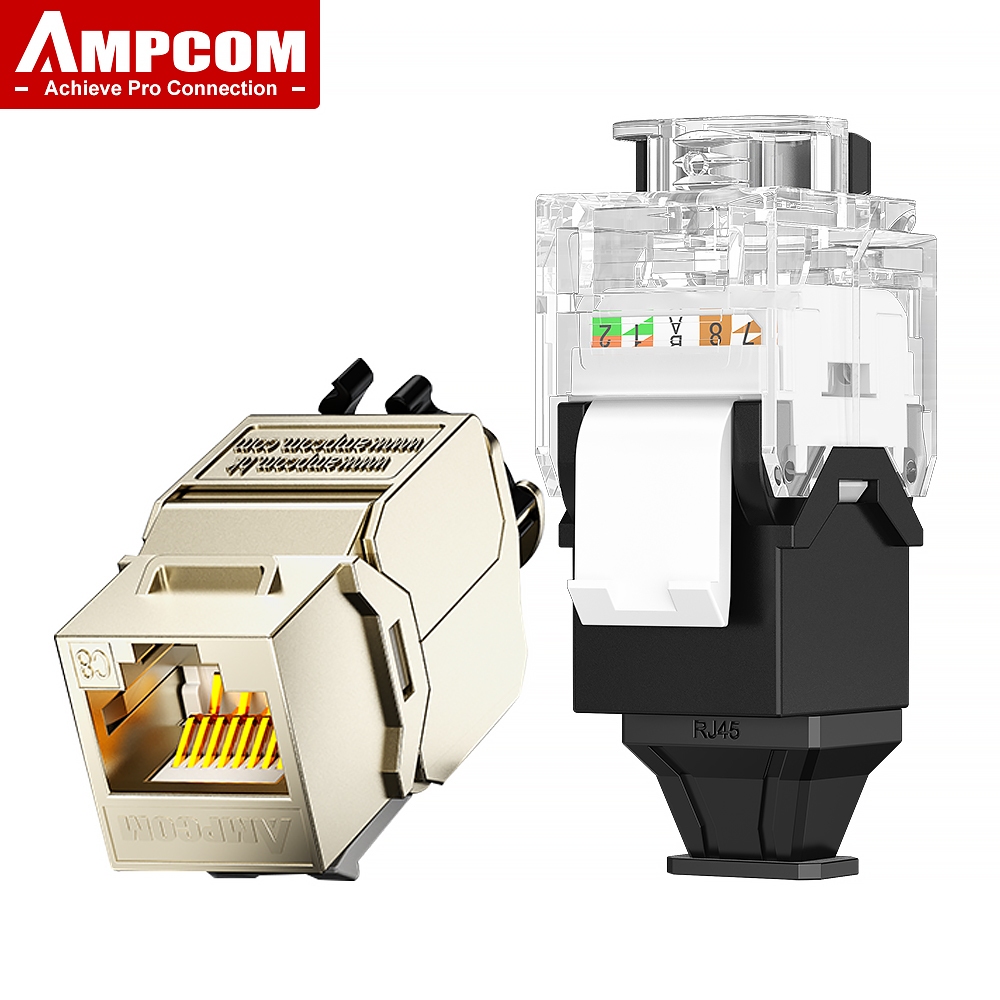 AMPCOM CAT7A CAT7 CAT6A CAT6 RJ45 Keystone Jack, Ratchet Lock STP Toolless Modular Coupler Zinc ...