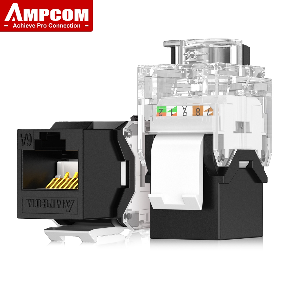 AMPCOM CAT6A RJ45 Keystone Jack, Ratchet Lock UTP Toolless Modular Coupler Module Jacks 10Gbps ...