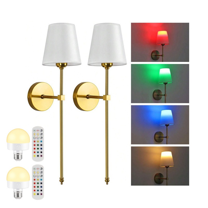 Battery Powered Wall Sconces Non-hardwired Wall Light Fabric Vintage ...