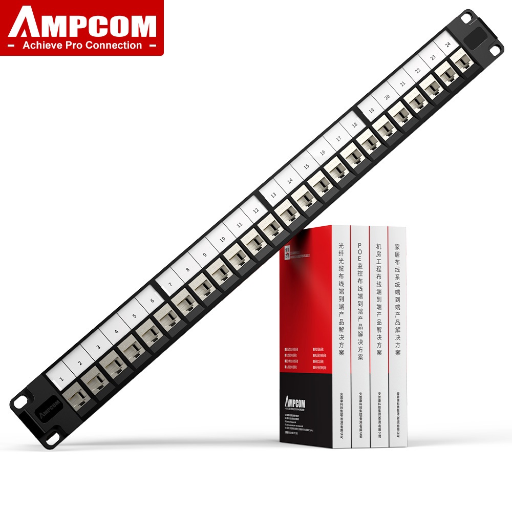 AMPCOM 24 Port Patch Panel, CAT7 RJ45 Coupler Shielded Thru Coupler ...