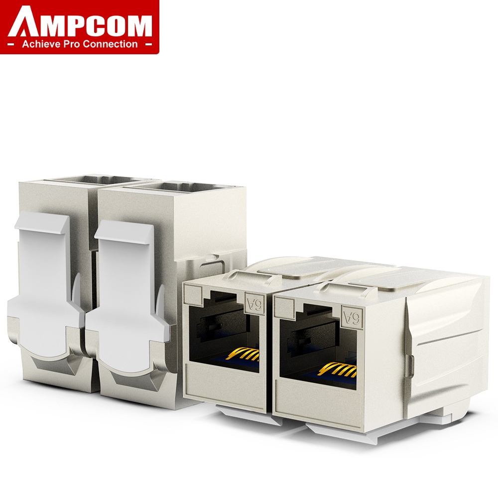 AMPCOM CAT6A RJ45 Inline Coupler Keystone Jack, Zinc-Alloy Shielded STP ...