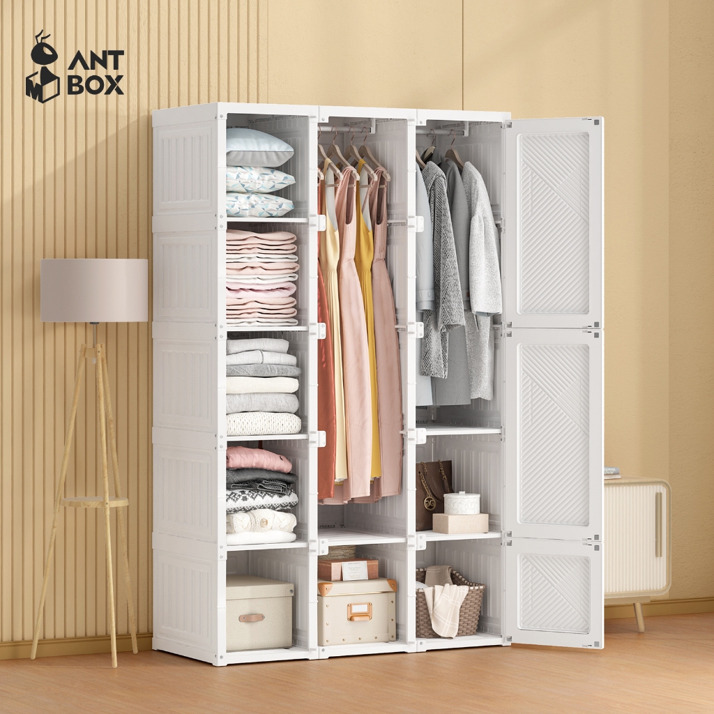 ANTBOX Wardrobe White No Installation Required Stackable Folding ...