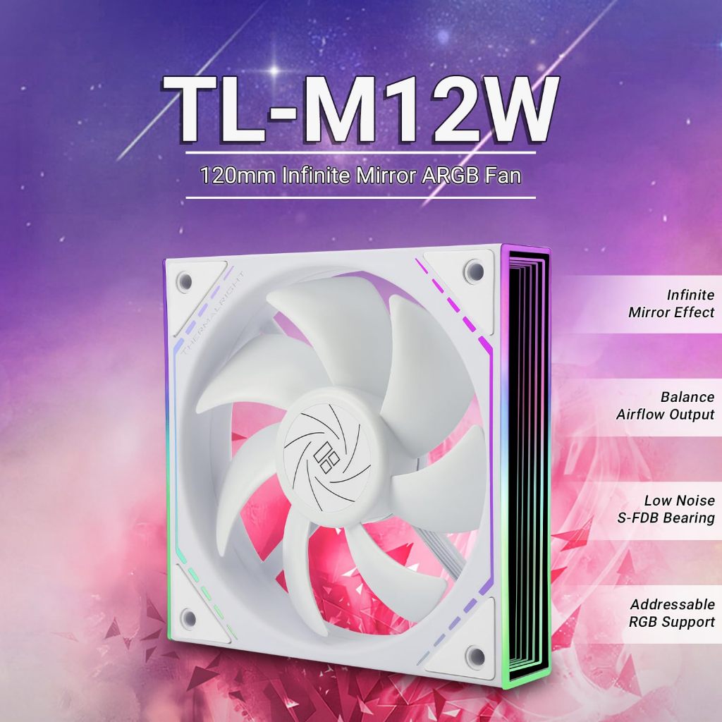 Thermalright TL-M12W ARGB Case Fan 120mm White CPU Cooler Fan Comes with ARGB Mirror Light ...