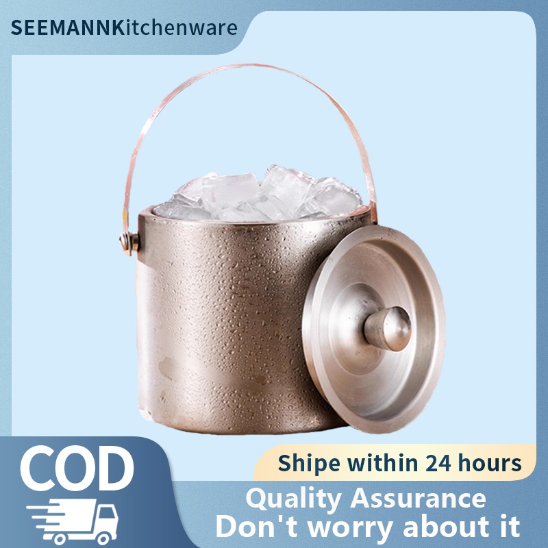 (COD)Double wall ice bucket, stainless steel ice container, with ice ...