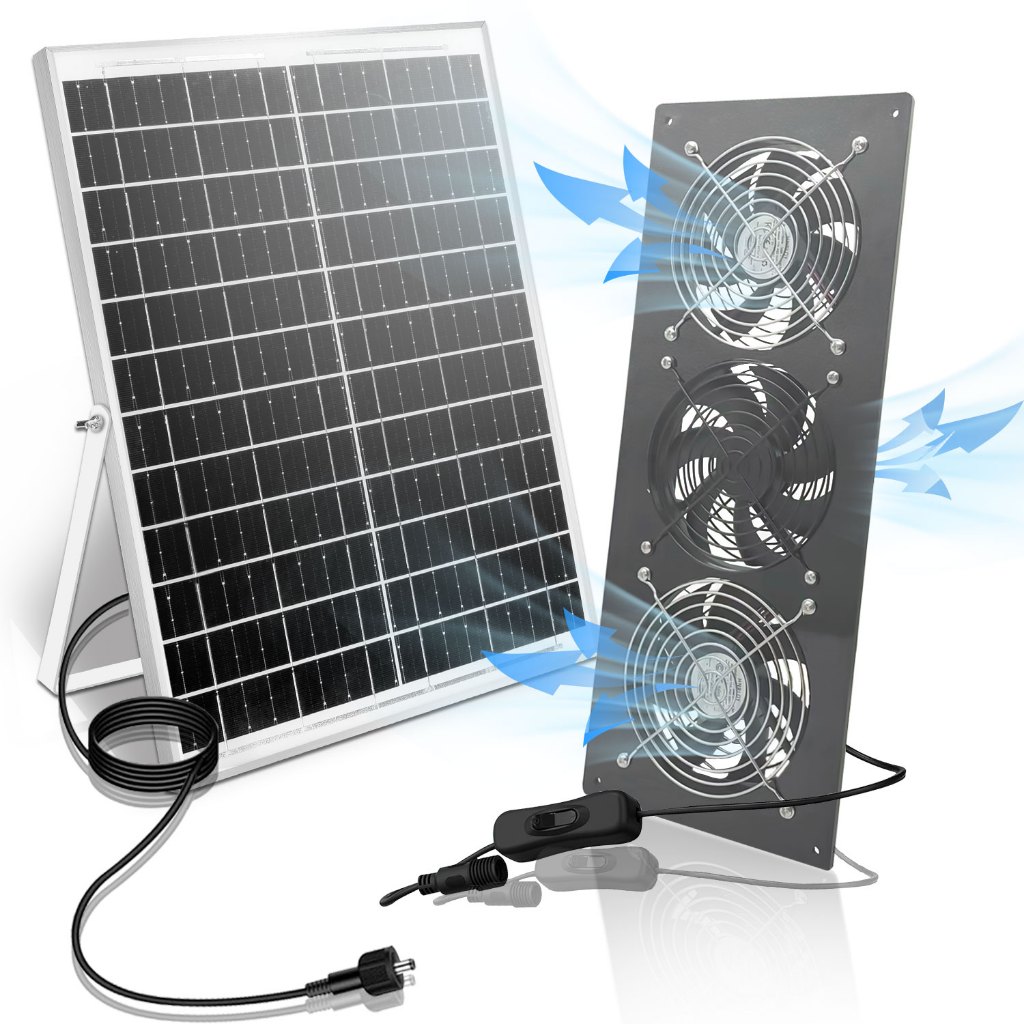 Solar Fan (25W Solar Panel+Three Solar Exhaust Fans)Heat dissipation ...