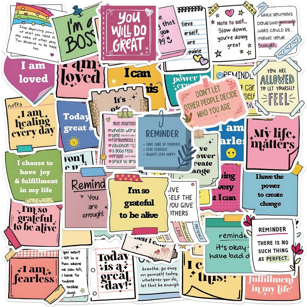50 pcs Self affirmation motivational label stickers Graffiti Cartoon ...