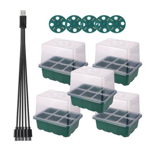 6/12 Cell Higher Cover Nursery Tray Box Set with Growing light LED Full ...