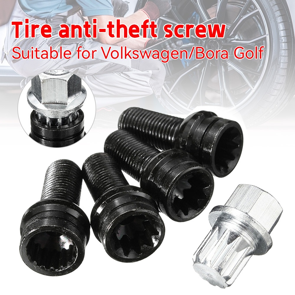 1 Set 17mm Anti-theft Wheel Screw Bolt and Lock Lug Nut Fit For VW Golf ...