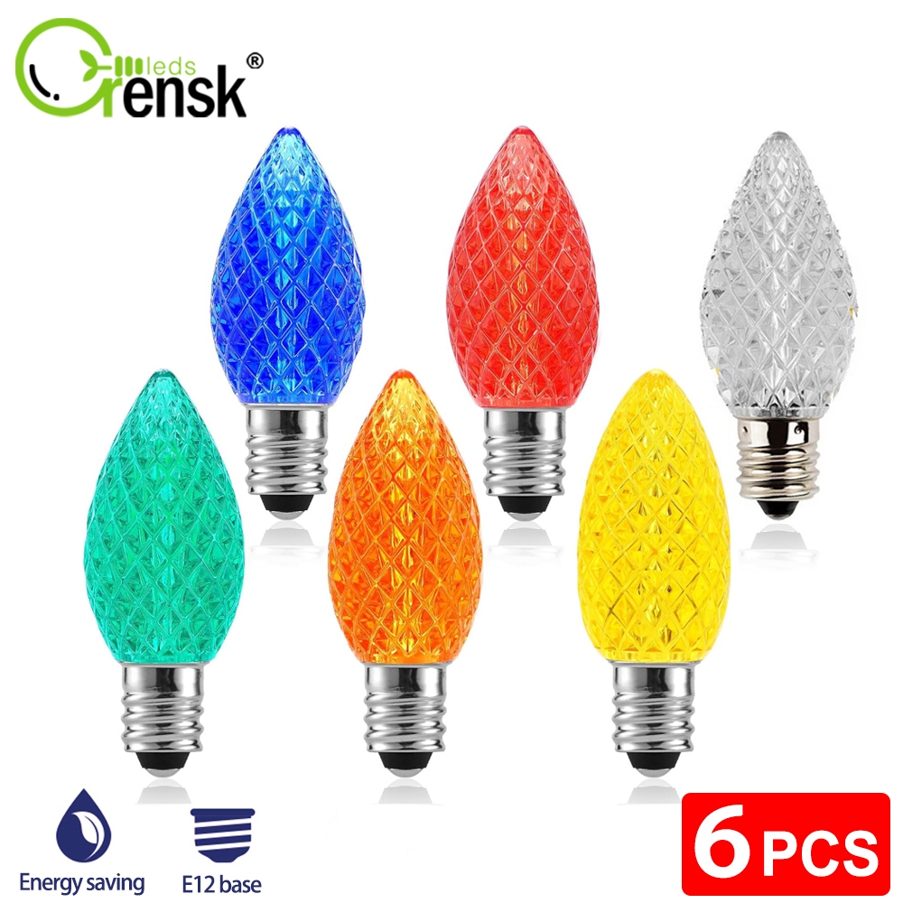 6PCS 0.6W E12 C7 Colour bulbs Mini Shatterproof Candle LED Bulb Decor ...