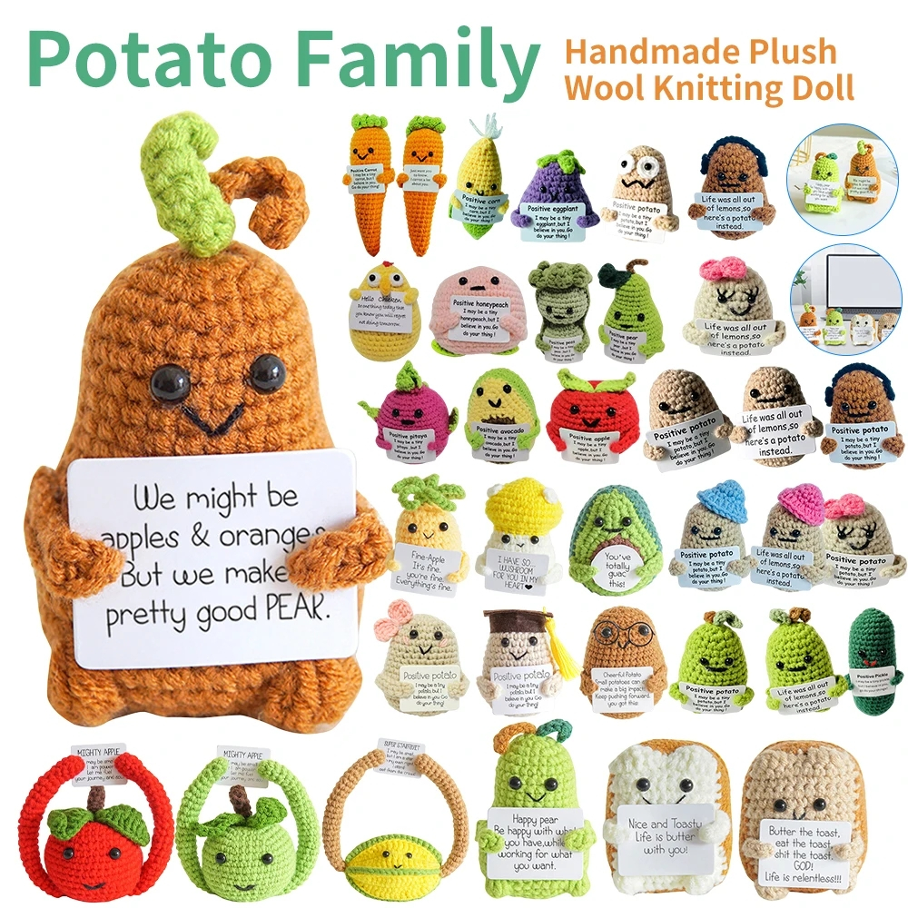 Positive Potato Cute Wool Knitting Doll With Card Funny Positivity ...