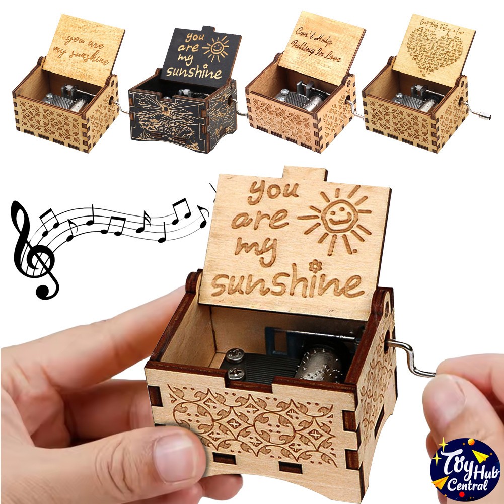 Wooden Music Box You Are My Sunshine Can't Falling In Love Hand-cranked ...