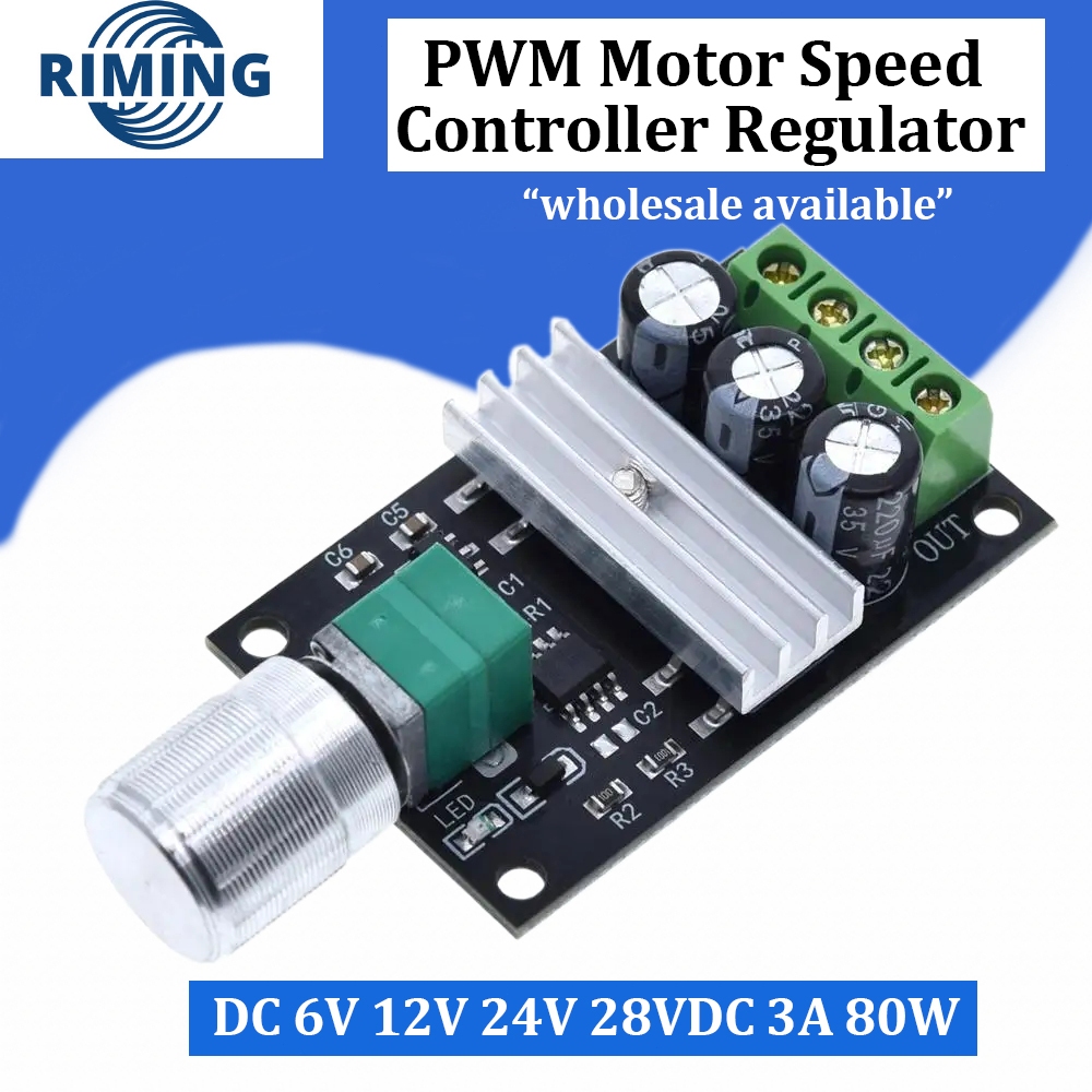 DC 6V 12V 24V 28VDC 3A 80W PWM Motor Speed Controller Regulator Adjustable 3A Motor Speed ...