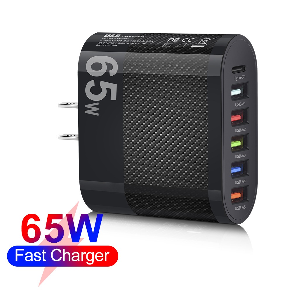 【1-3 Days Delivery】65W 6Port Multi High-Power USB Type-c PD Plug Travel ...