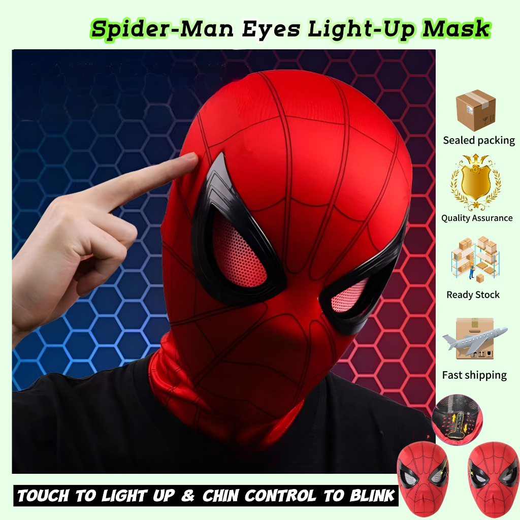 Spider-Man Headgear Chin control blinkable Touch eye light up mask ...