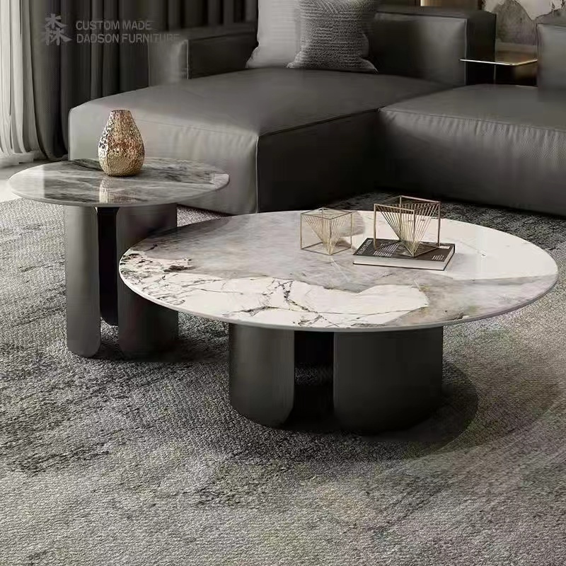 Italian Light Luxury Pandora Matte Slate Round Coffee Table Table Large ...