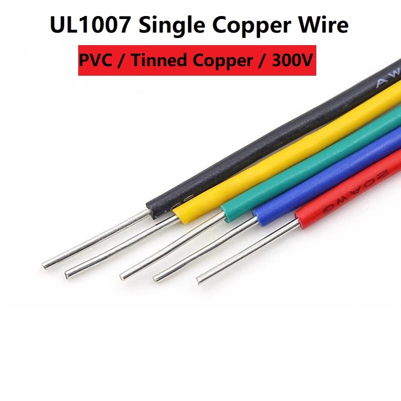 UL1007 Single Core Copper Wire 26 24 22 20 18 AWG PVC Insulation Solid Tinned Plating Line ...