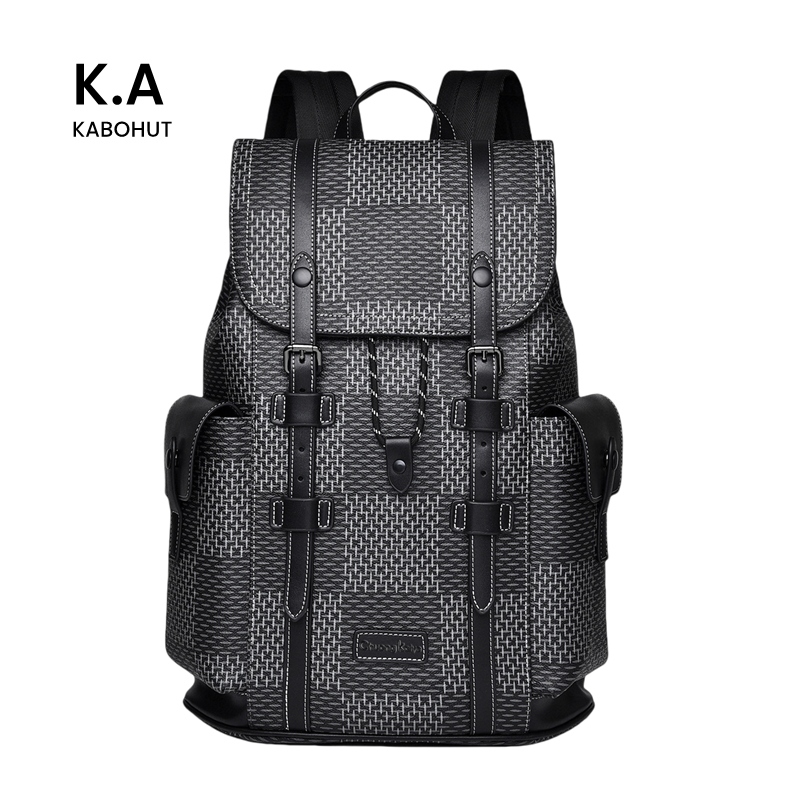 Kabohut Plaid Leather Travel Backpack Fashion Casual Business Computer ...