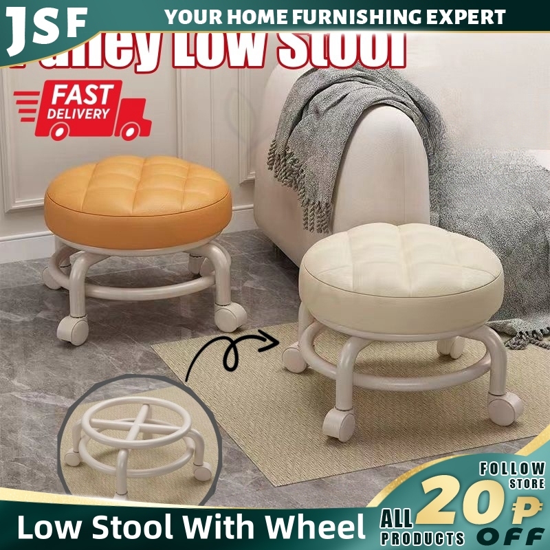 ⭐Ready Stock⭐Low Stool With Wheel Swivel Small Chair Round Stool With ...