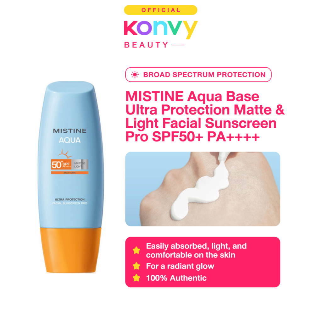 MISTINE Aqua Base Ultra Protection Matte & Light Facial Sunscreen Pro SPF50+ PA++++ | Shopee ...