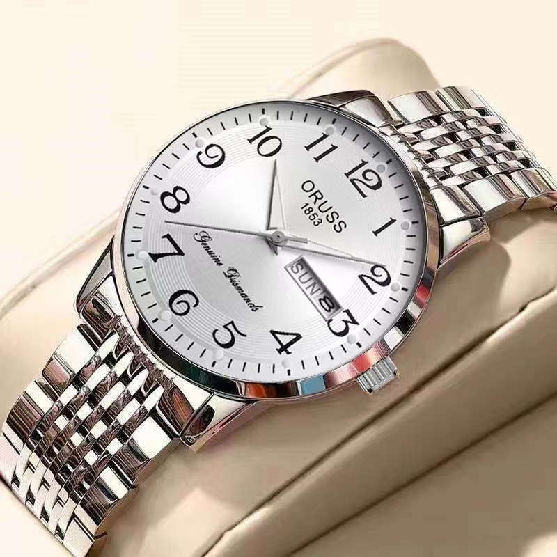 ORUSS Original Stainless Steel Dual Calendar Waterproof Luxury Fashion ...