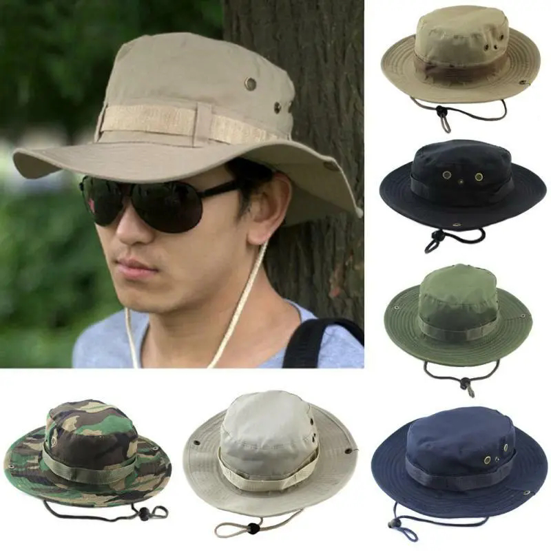 Men Army Bucket Hat Wide Brim Sun Camouflage Cap Combat militaire ...