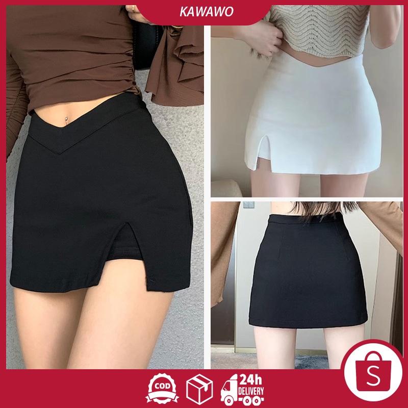 Black White Skirt Women Summer Casual High-Waisted Slit Skirt With ...