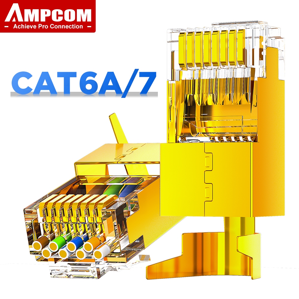 Ampcom Cat7 Rj45 Connector Enhanced Pass Through Design For Seamless Cat 6a And Cat 7 Network