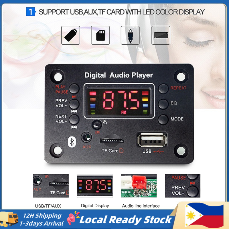 Bluetooth5.0 MP3 Decoder Board DC 5V 12V Lossless Car Audio Amplifier ...