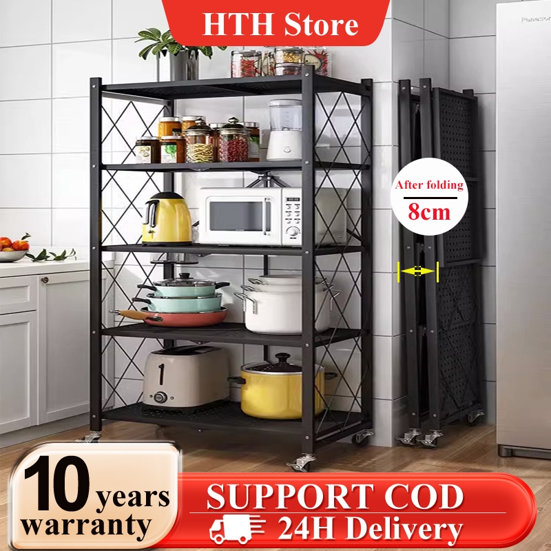 【Foldable】Kitchen Rack organizer Foldable Rack 3/4/5 layer Metal Rack ...