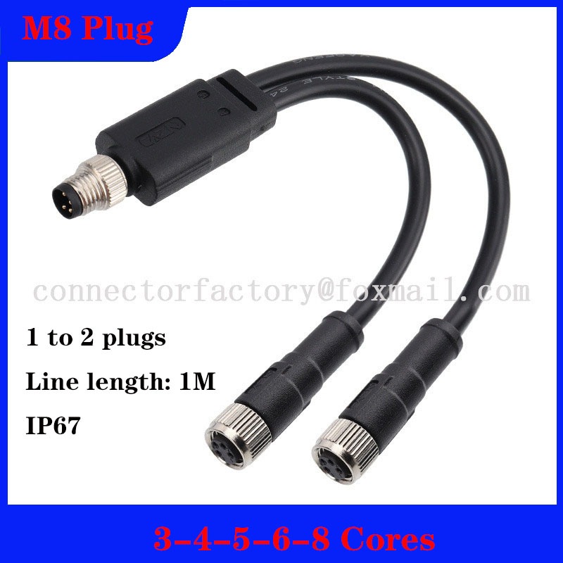 M8 one to two plug, one in two out branch connector, with 1M cable ...