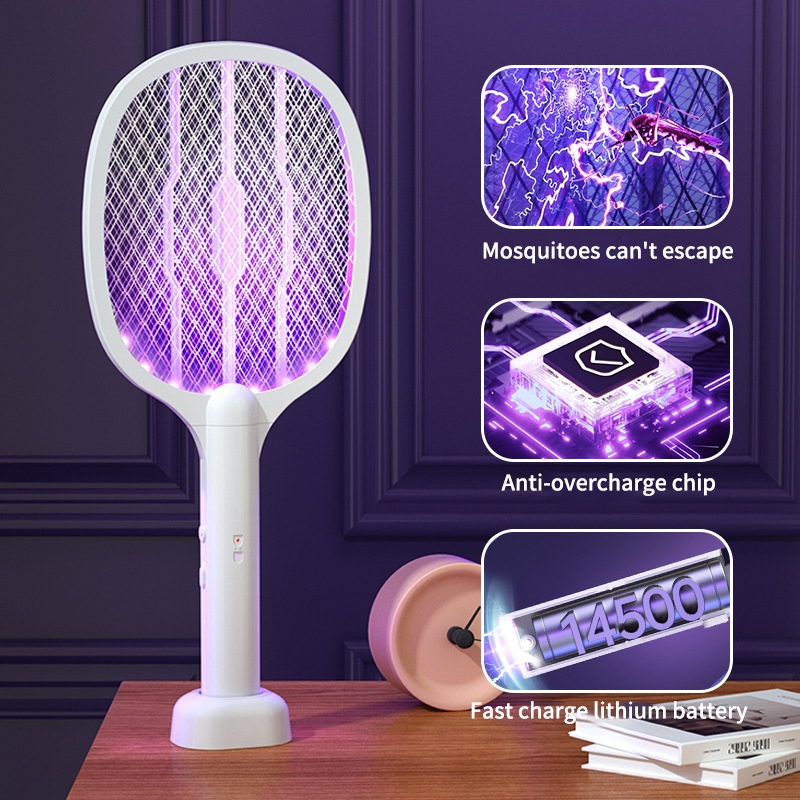 2-in-1 Electric Bug Zapper Racket 3000V High Voltage 8 Mosquito Trap ...