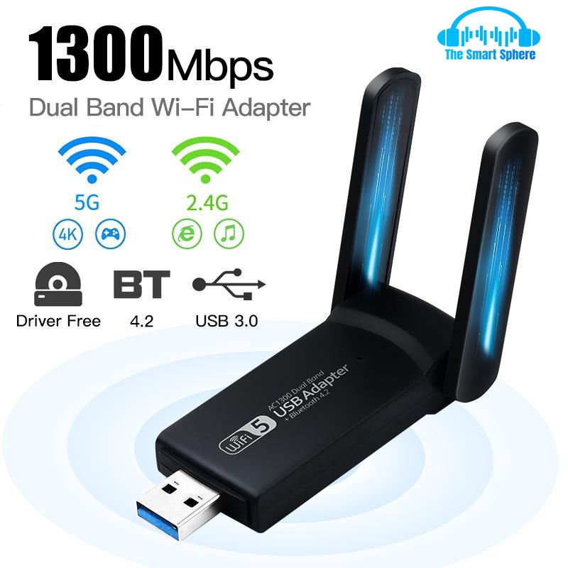 1300Mbps WiFi Network Card USB3.0 WiFi Adapter Tri Band Wifi Receiver ...