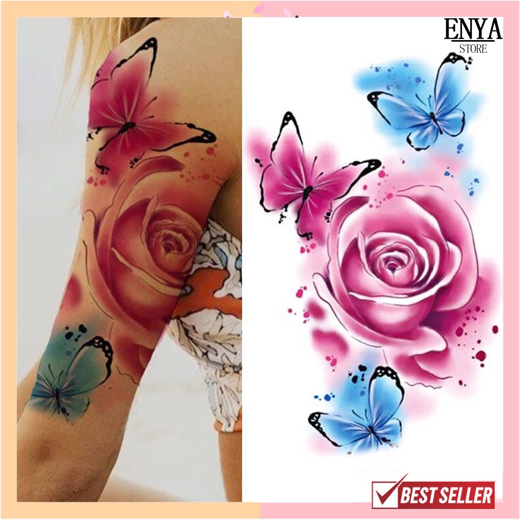 New flower arm tattoo stickers waterproof half arm flower peony ...