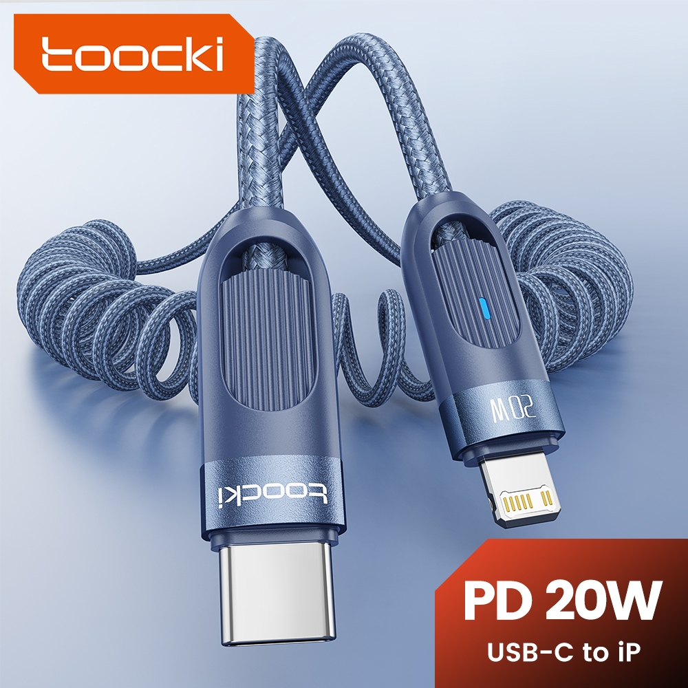 Toocki PD20W Type C To lOS Retractable Car Spring Data Cable USB To lOS ...