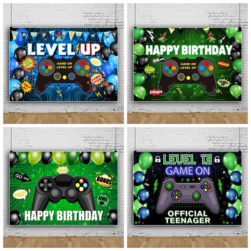 Video Game Happy Birthday Backdrop Game on Birthday Party Backdrop ...