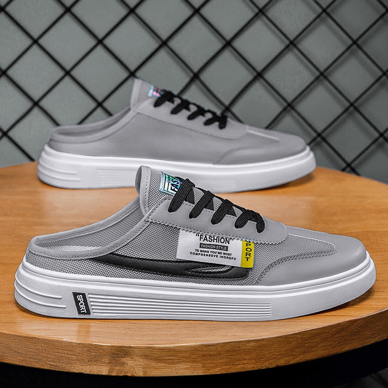 Half slippers men's summer thin breathable canvas shoes Korean version ...