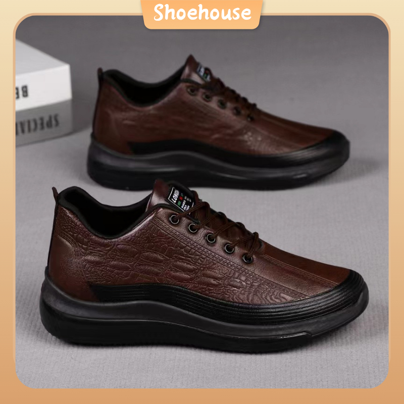 【COD】Leather Sneakers For Men Men's Air Cushion Running Shoes Casual ...
