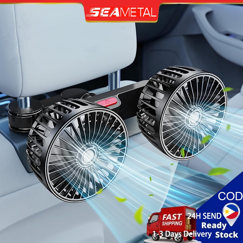 SEAMETAL Car Rear Fan 360 Degrees USB Double-headed Fans 3 Speeds Wind ...
