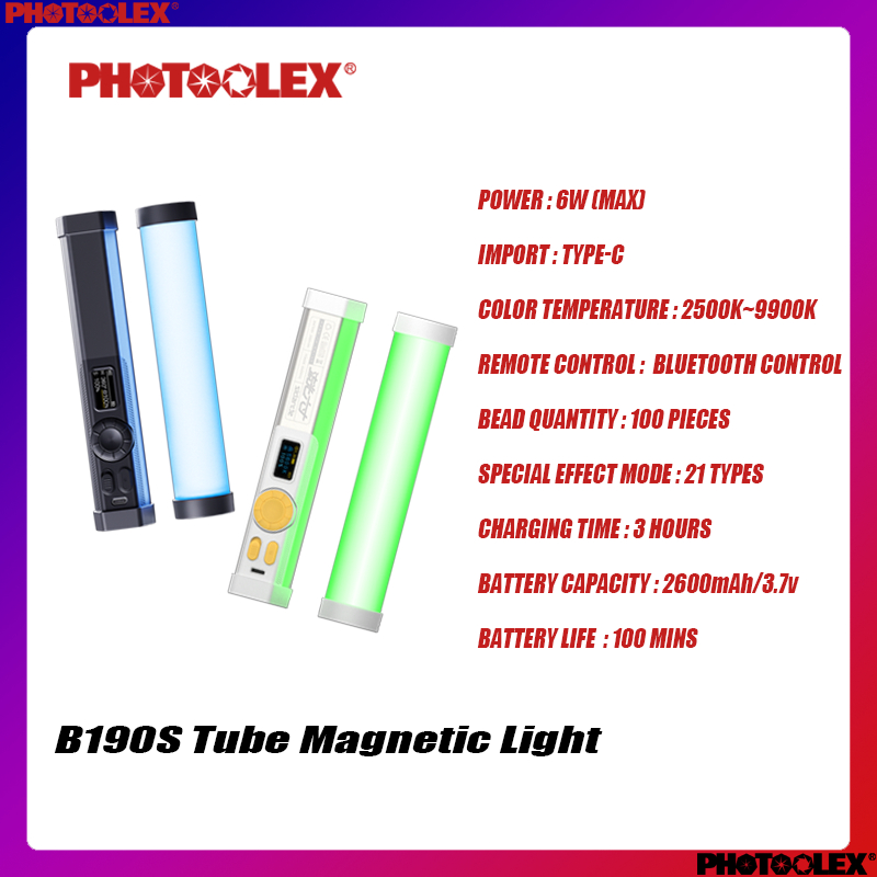 Photoolex Official RGB Magnetic Tube Light B190S Desktop Fill Light ...
