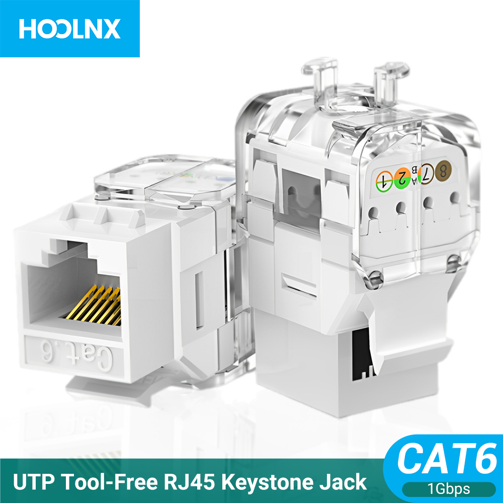 Hoolnx CAT6 Keystone Jack Tool-Less RJ45 UTP, No Punch-Down Tool Required Module Coupler 1/5/10 ...